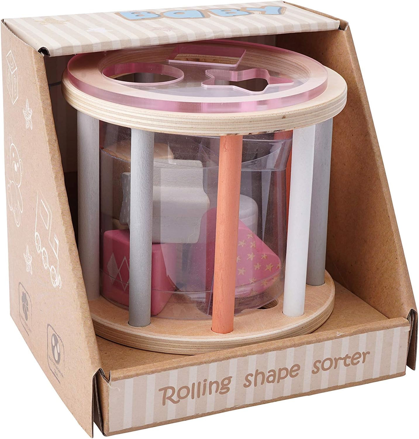 Little Tribe - Wooden Rolling Shape Sorter (Pink) | Paper Poppy